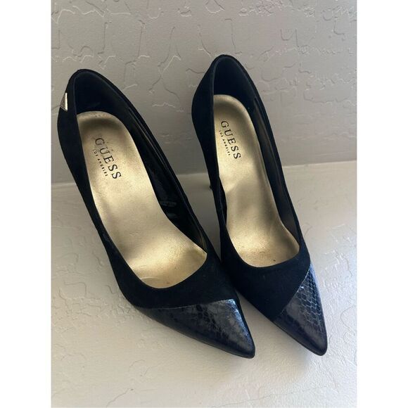 Guess | Shoes | Guessblack Snake And Suede Heels | Poshmark